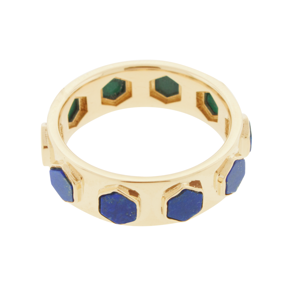 Malachite & Lapis Hexagon Lego Ring | LUIS MORAIS