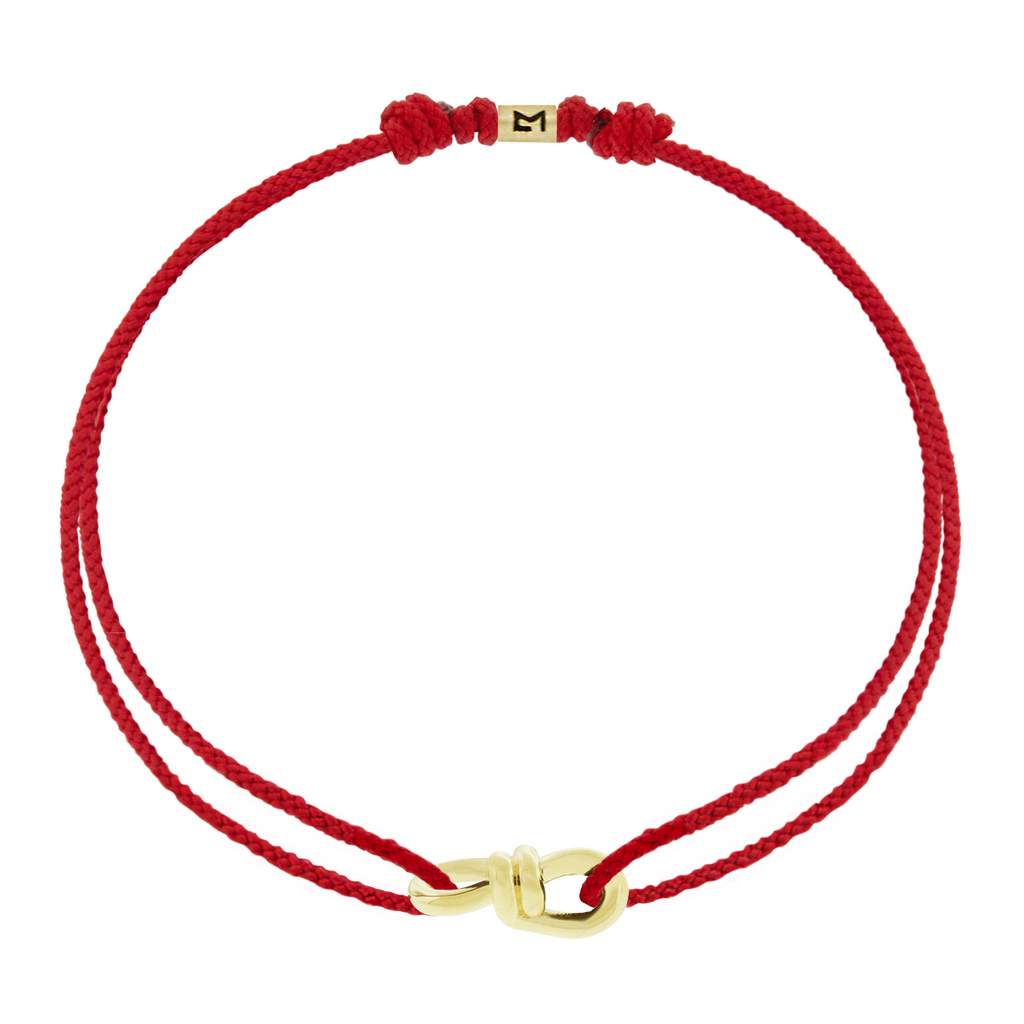 Small Twisted Gold Knot On Red Cord Bracelet LUIS MORAIS small-twisted-gold-knot-on-red-cord-bracelet-luis-morais