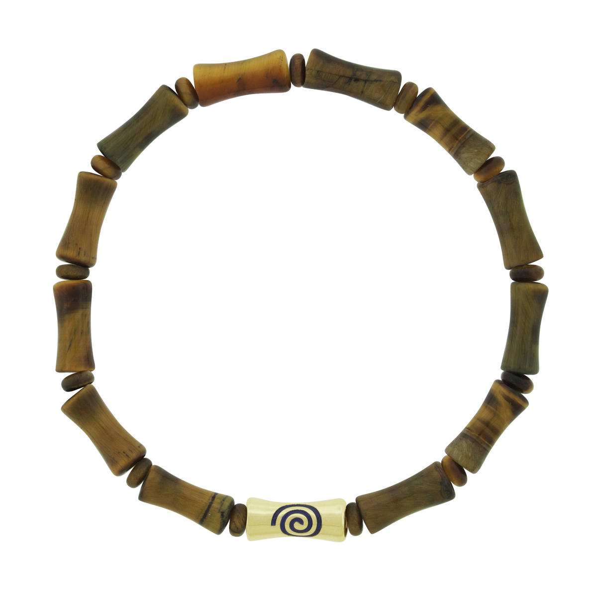 Sheath Tube with Enameled Spiral Symbol on Tiger's Eye Bead Bracelet ...