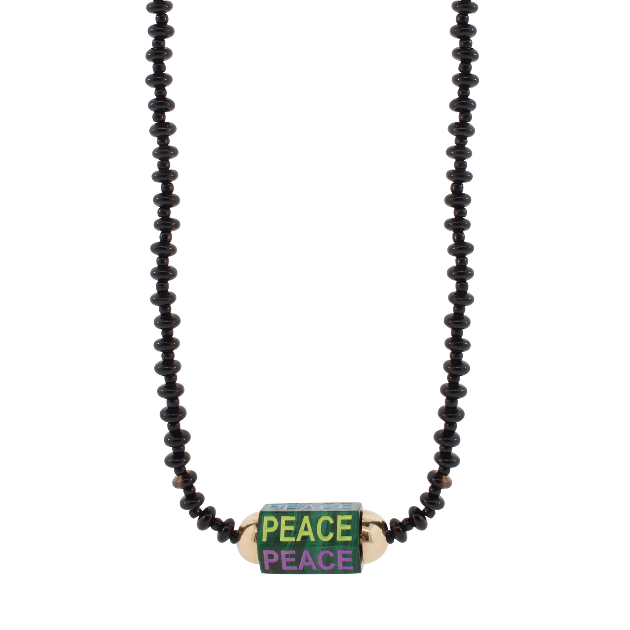Enameled Peace Malachite Hexagon Beaded Necklace